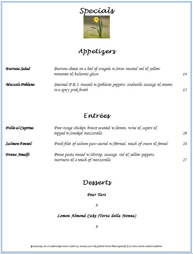 Menu at Il Capuccino pub & bar, Sag Harbor