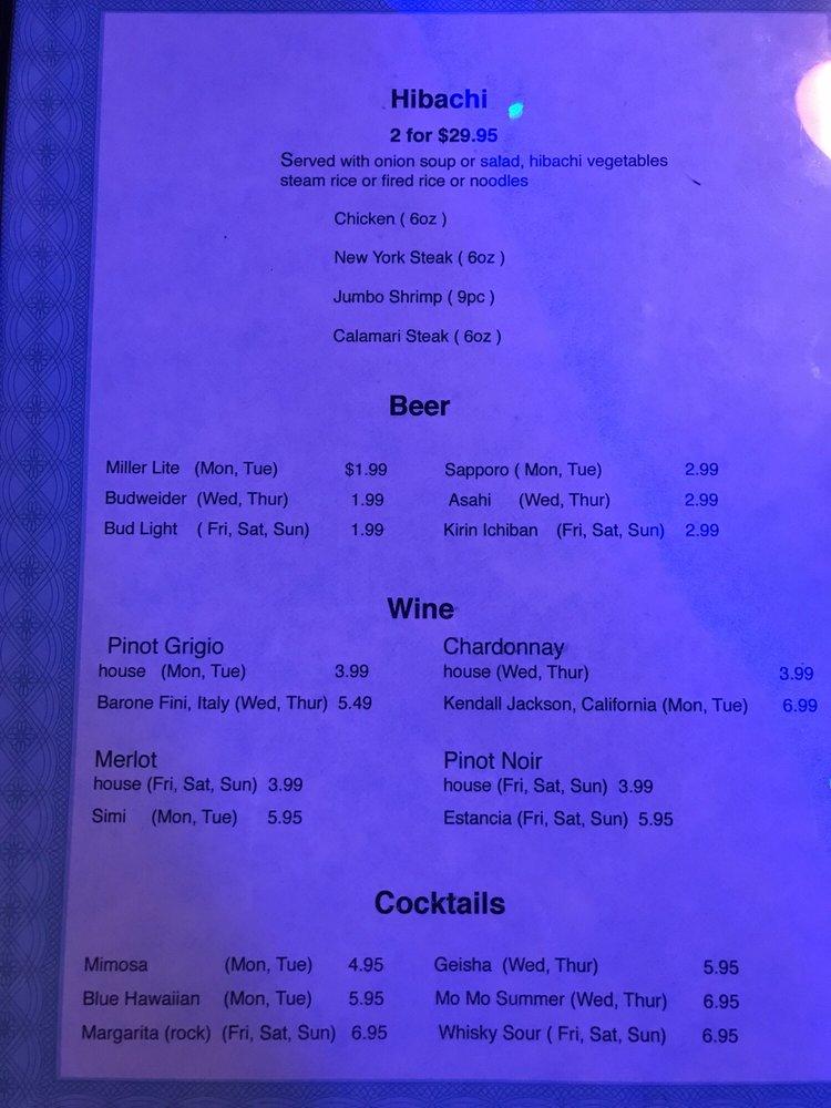 Menu at Yoko Japanese Kitchen restaurant, Cypress