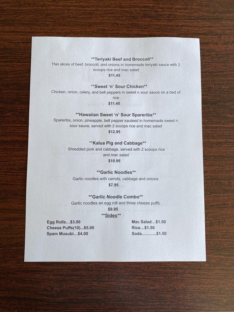 Menu at Island Delight restaurant, Eureka