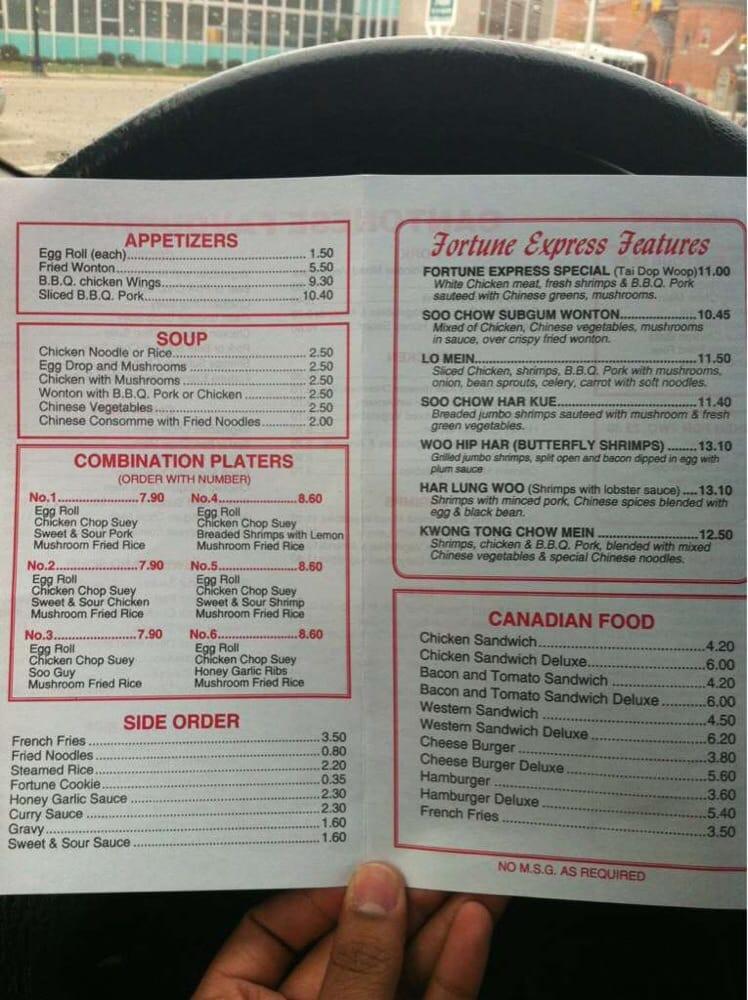 Menu at Fortune Express restaurant, Chatham-Kent