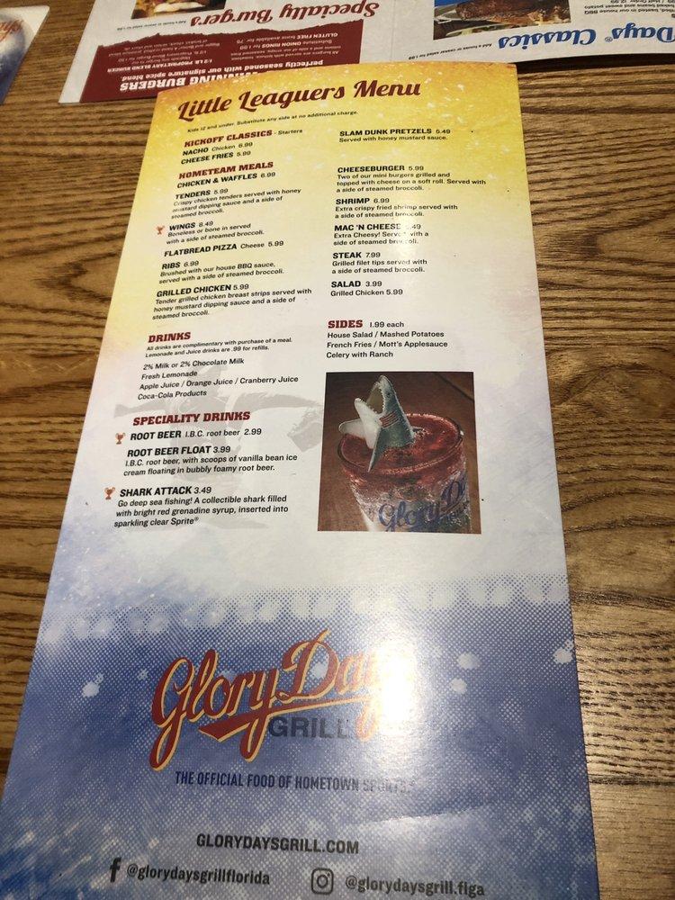 Menu at Glory Days Grill pub & bar, Tallahassee