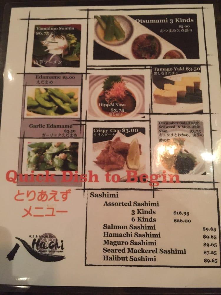 Menu at Hachi - Japanese Yakitori Izakaya restaurant, Las Vegas, S ...