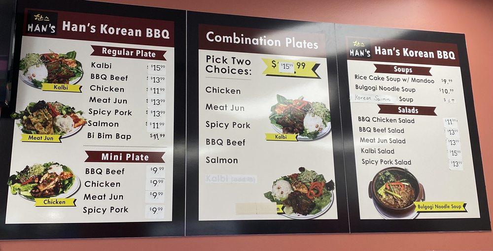 Menu at Han's Korean BBQ, Honolulu
