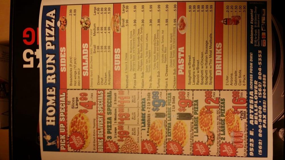 Menu at Home Run Pizza pizzeria, Bellflower