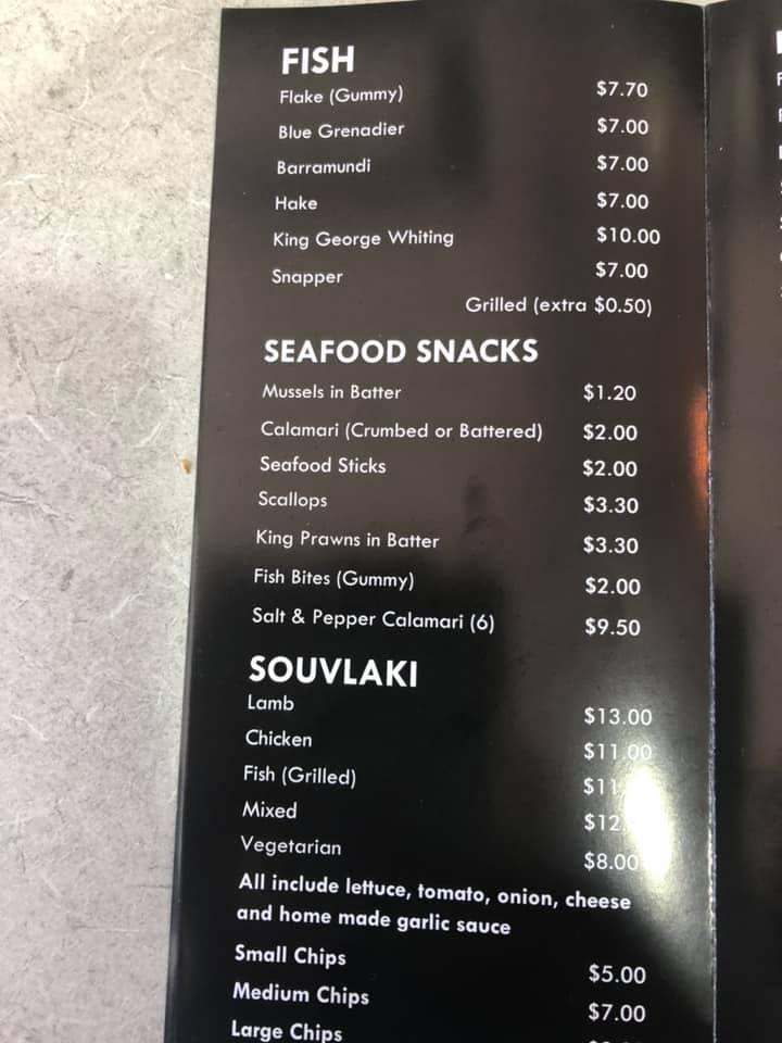 Menu at Pier 4 Fish & Chippery restaurant, Doreen