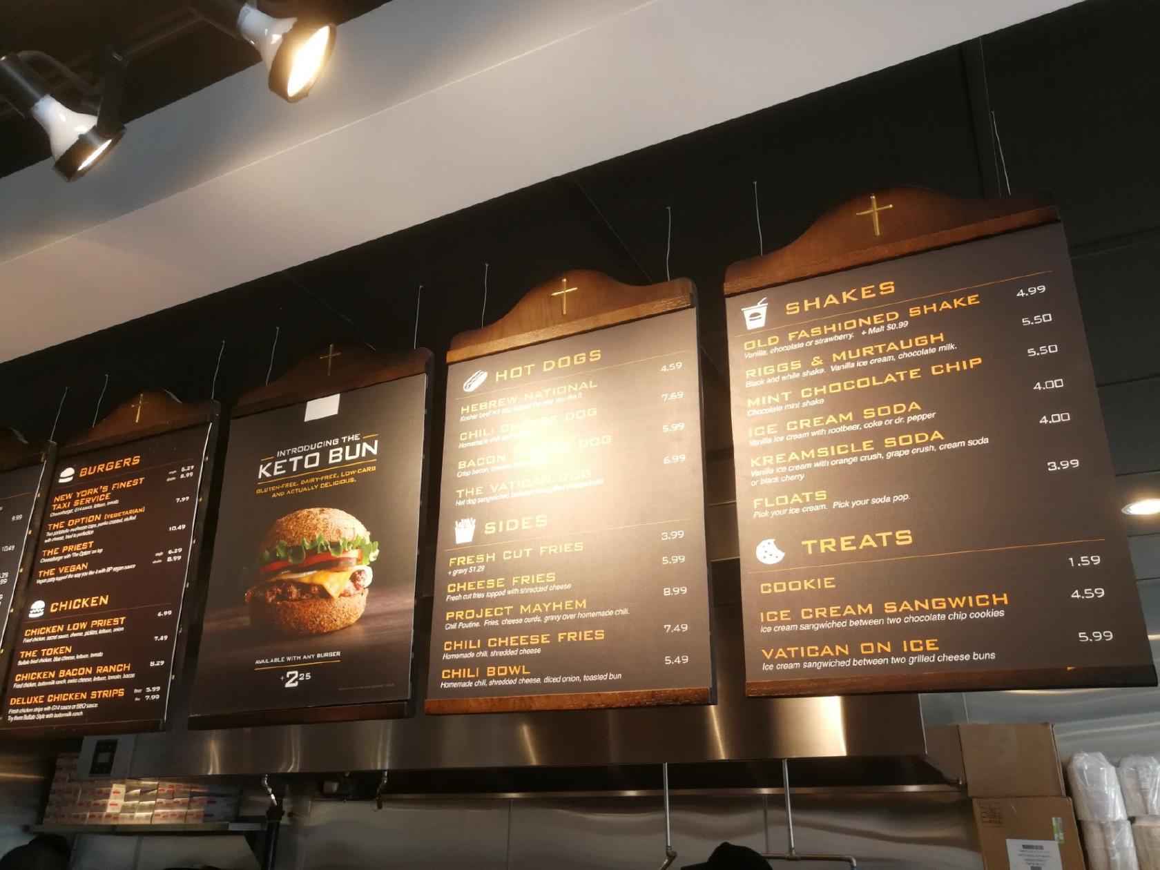 Menu at The Burger's Priest restaurant, Toronto, 860 York Mills Rd