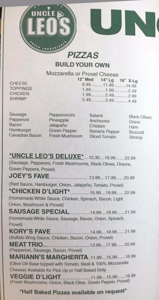 Menu at Uncle Leo's Pizza pizzeria, Concord