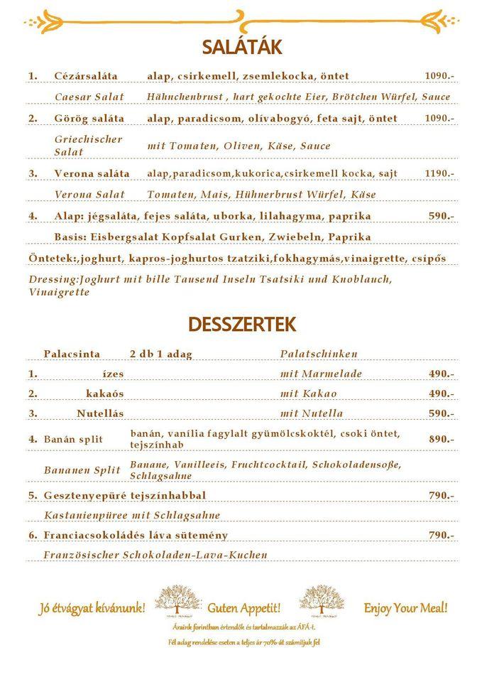 Menu at Verona Panzió restaurant, Döbrököz