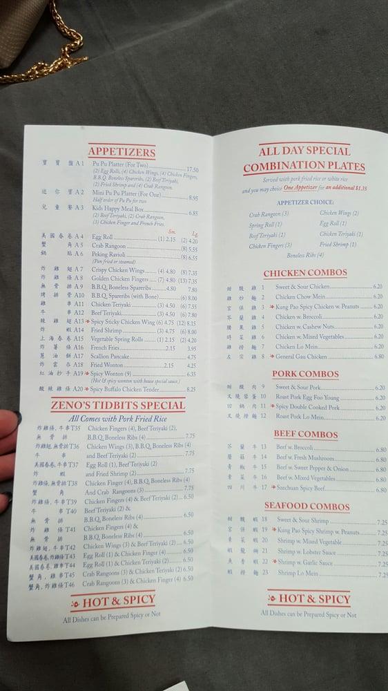 Carta del restaurante Zeno's II, Rehoboth