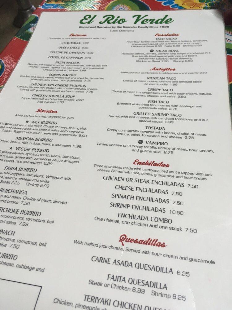 Menu at El Rio Verde Restaurant, Tulsa, 38 N Trenton Ave
