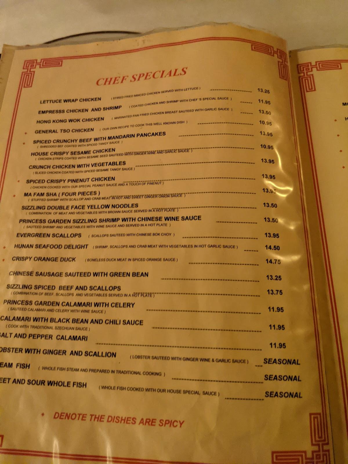 Menu at Princess Garden restaurant, Kansas City
