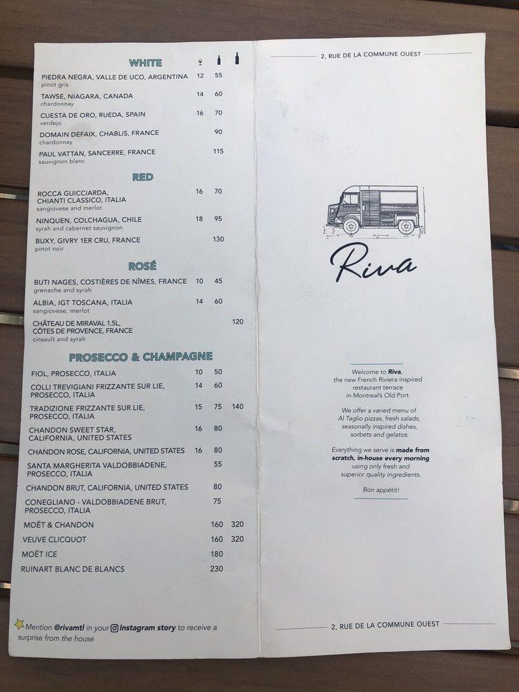 Menu at Riva pub & bar, Montréal