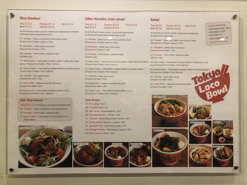 Menu at Tokyo Loco Bowl restaurant, Crows Nest, 82 Willoughby Rd