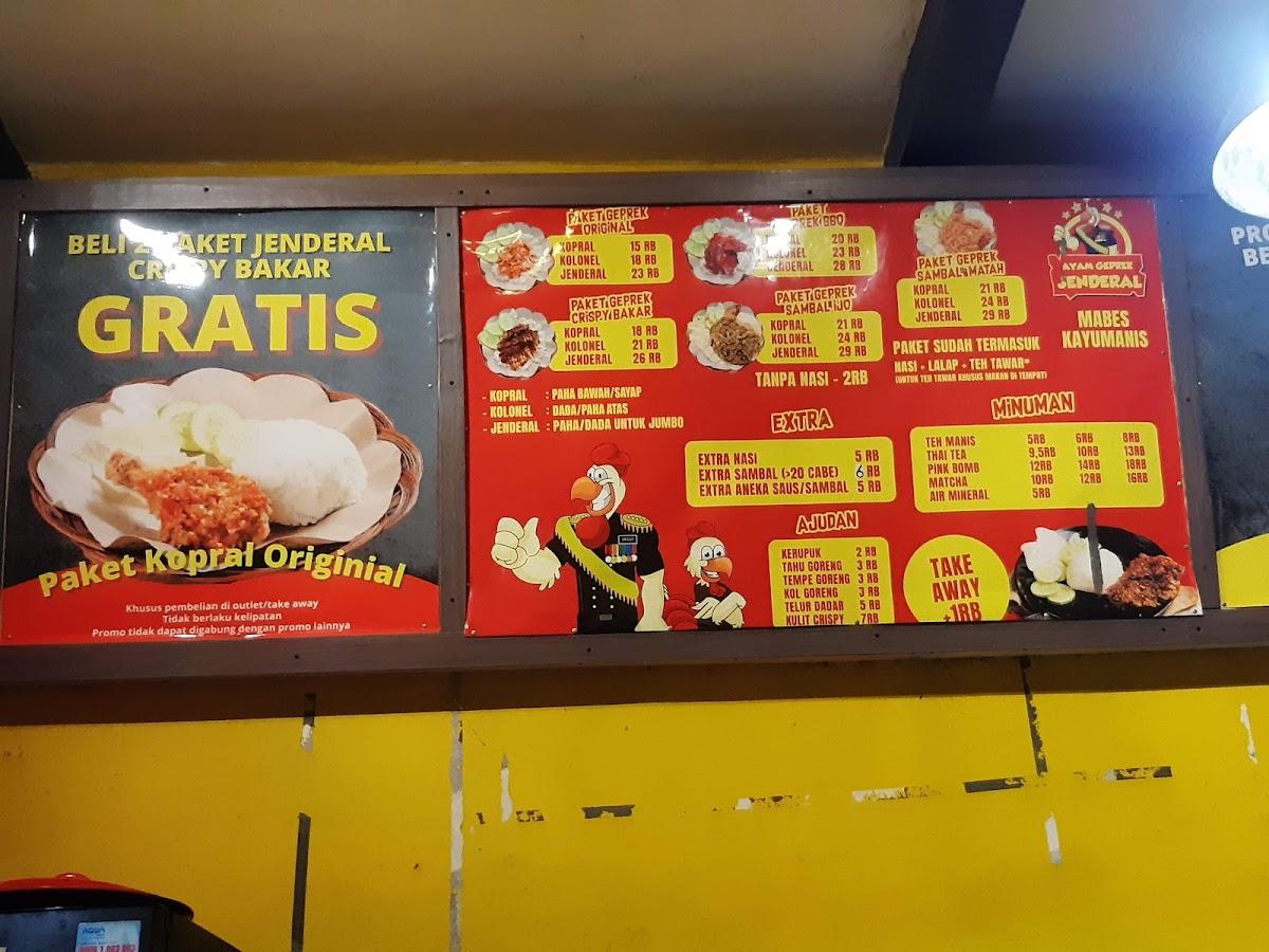 Carta del restaurante Ayam Geprek Jenderal, Yakarta Oriental