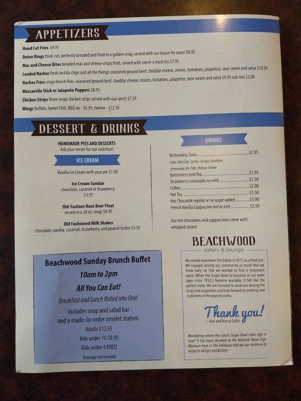 Menu at Beachwood Eatery restaurant, The Dalles, 504 E 9th St