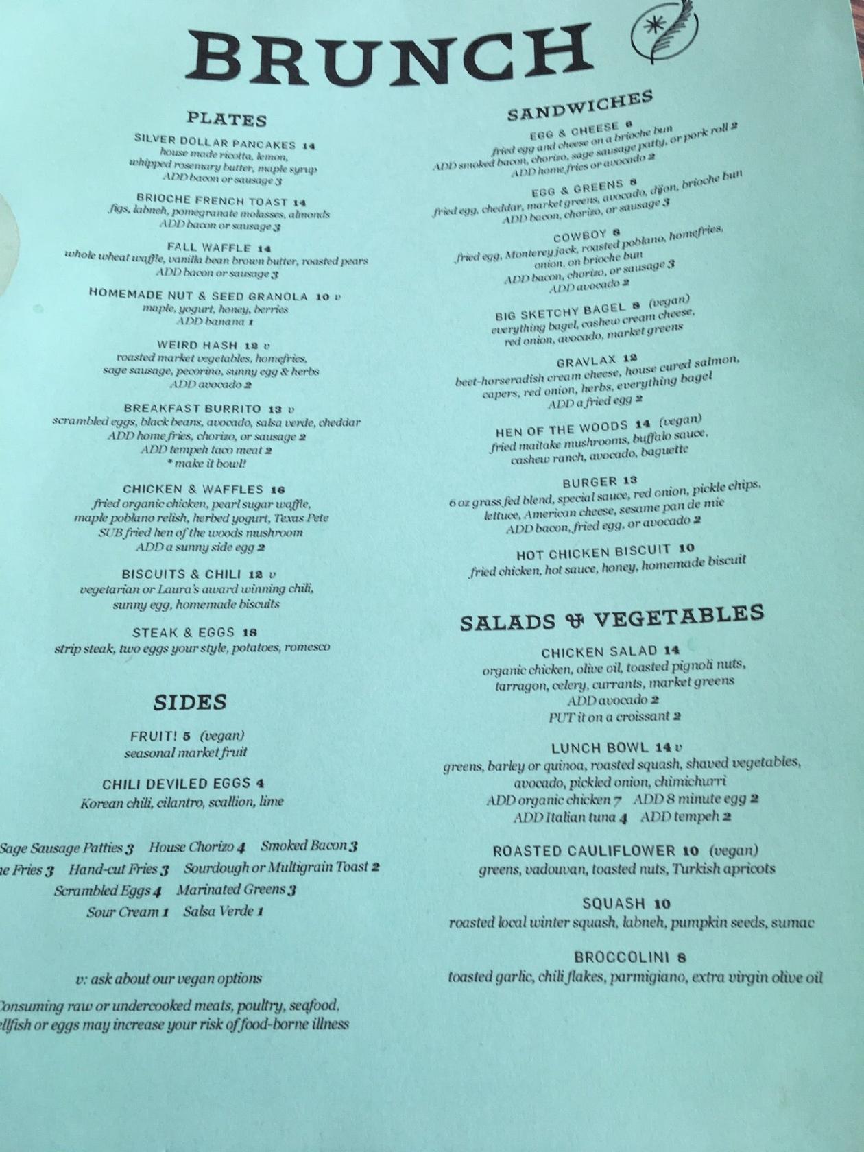 Menu at Cardinal Provisions restaurant, Asbury Park