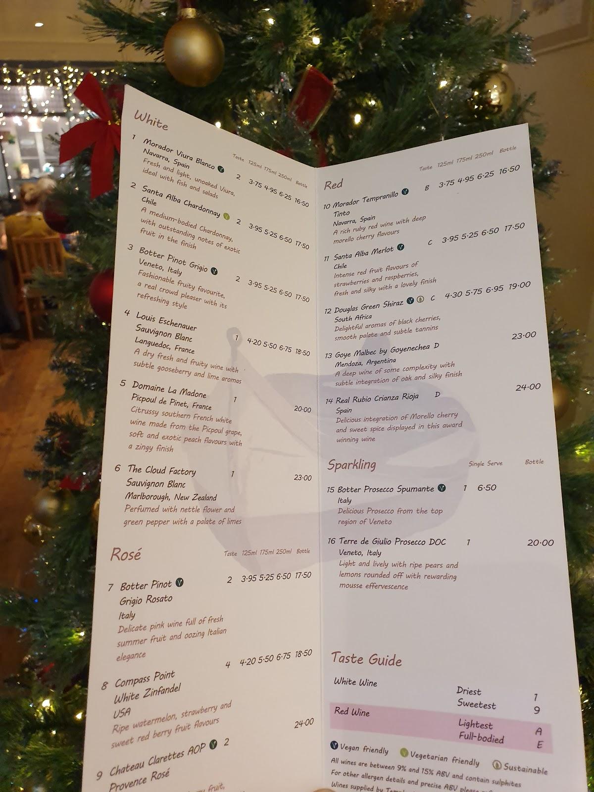 Menu at Castaways restaurant, Swanage