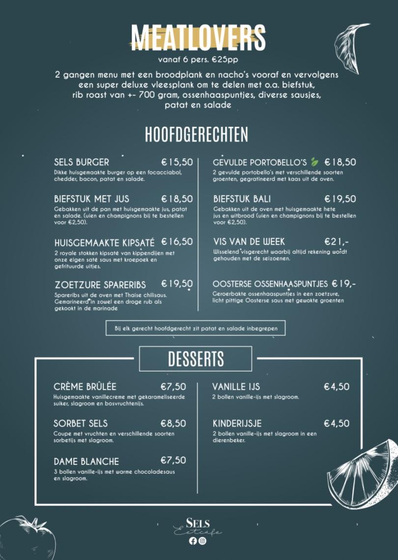 Menu at Eetcafé Sels, Andijk