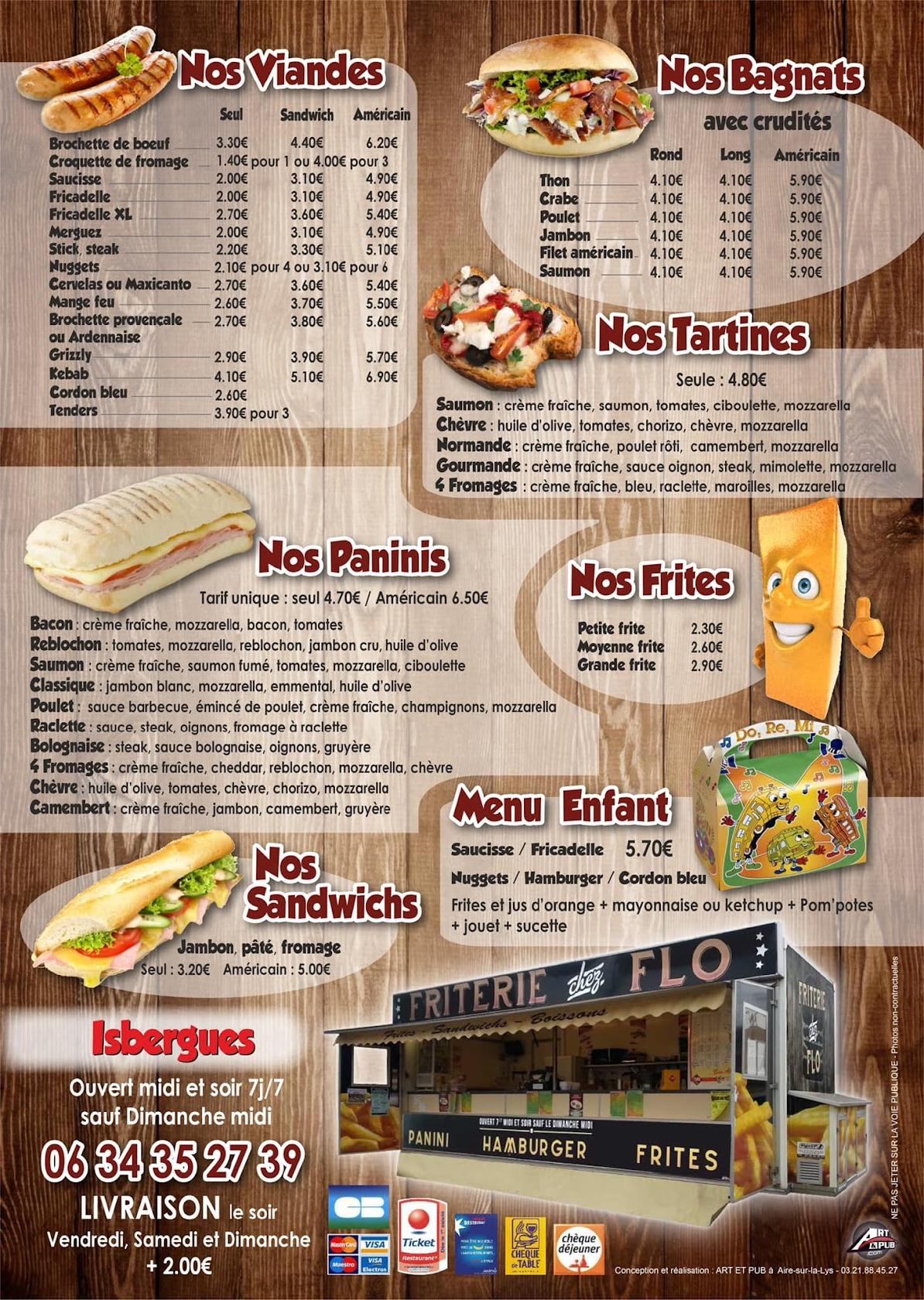Menu at Friterie Chez Flo, Isbergues, 18 Rue Auguste Tryoen