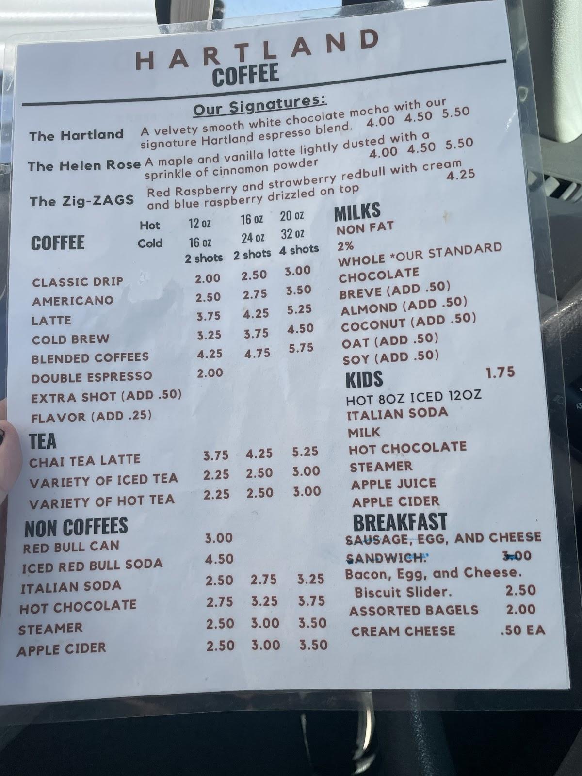 Menu at Hartland Coffee, Spokane