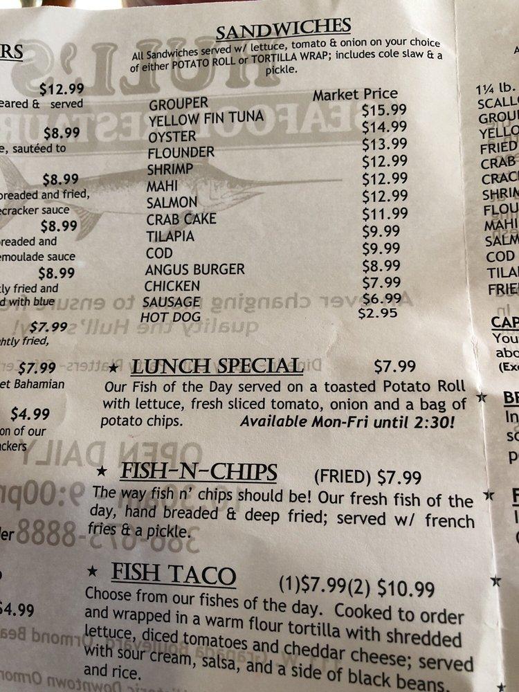 Menu at Hull's Seafood Restaurant, Ormond Beach, 111 W Granada Blvd