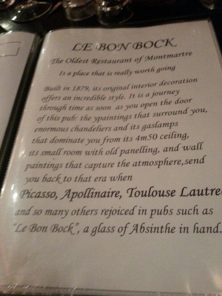 Menu au LE BON BOCK restaurant, Paris