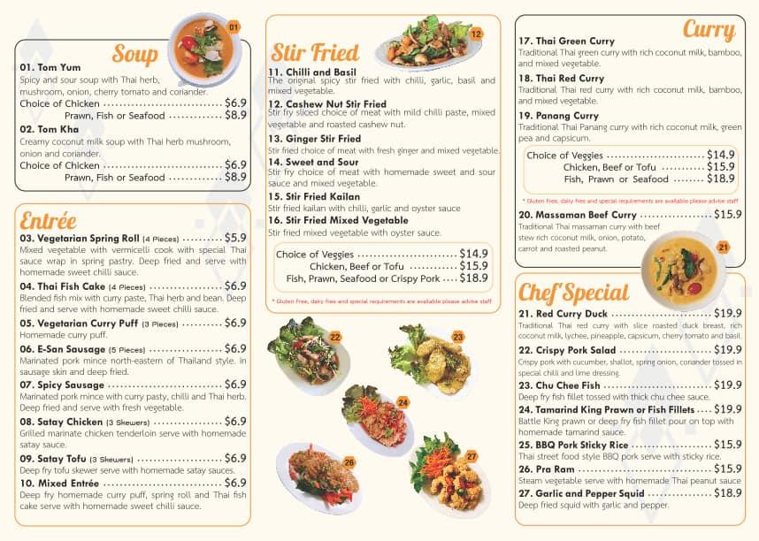 Menu at San Zaab Thai Takeaway restaurant, Beaconsfield