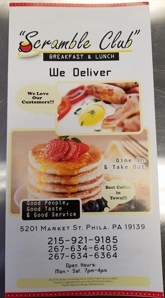 Menu at Scramble Club, Philadelphia, Market St