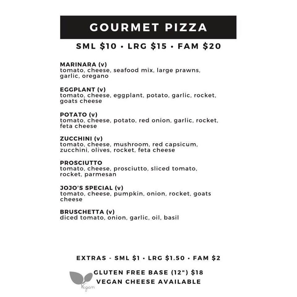 Menu at Albion Pizza restaurant, Brunswick West