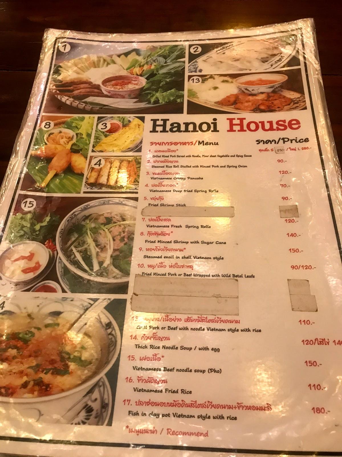 Menu at Hanoi House restaurant, Bangkok