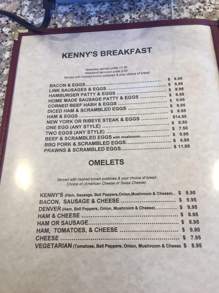 Menu at Kenny's Cafe, Pacifica