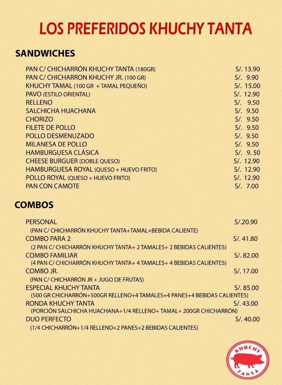 Carta del restaurante Khuchy Tanta - Chicharronería, Lima