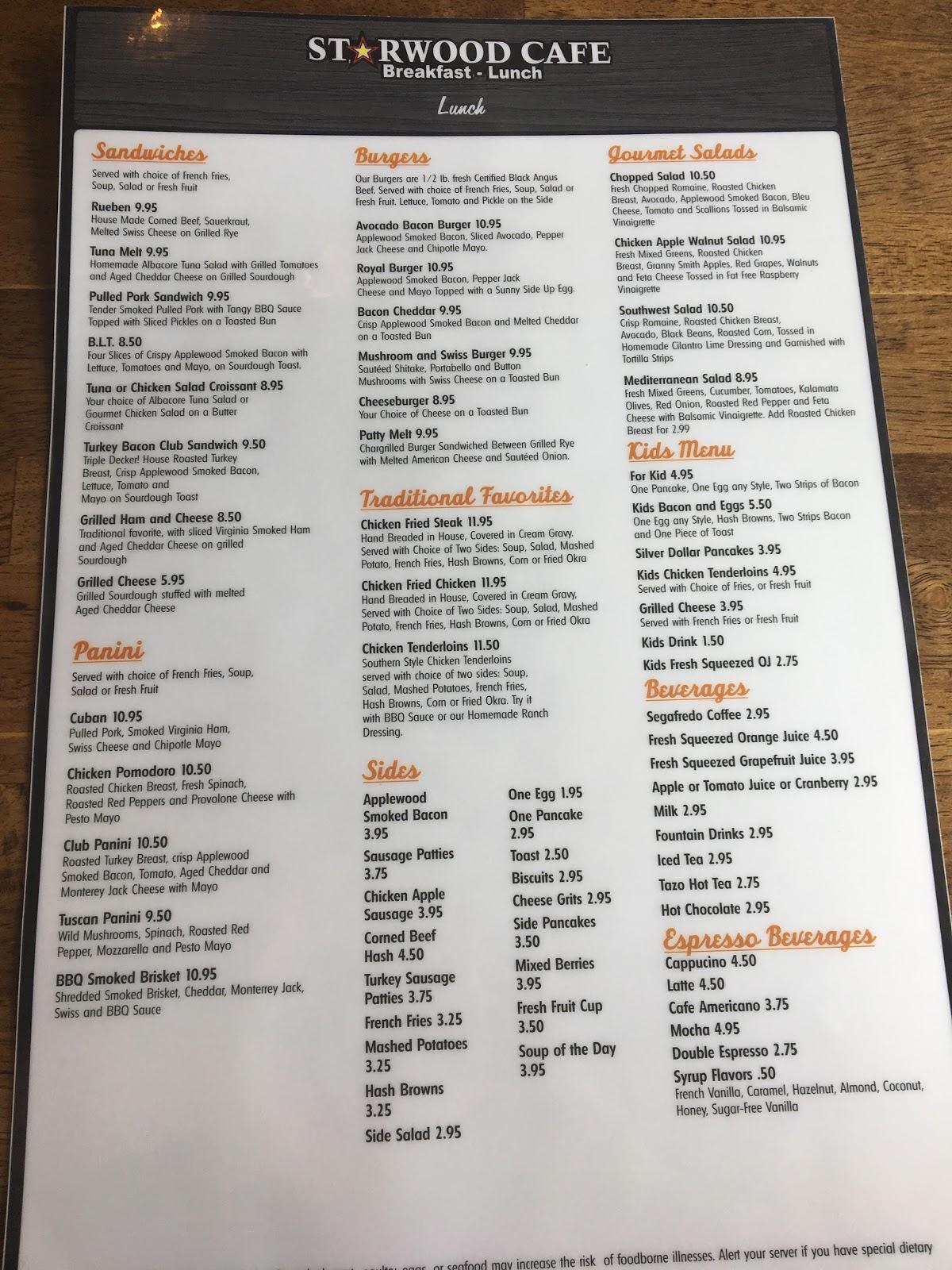 Menu at Starwood Cafe, North Richland Hills