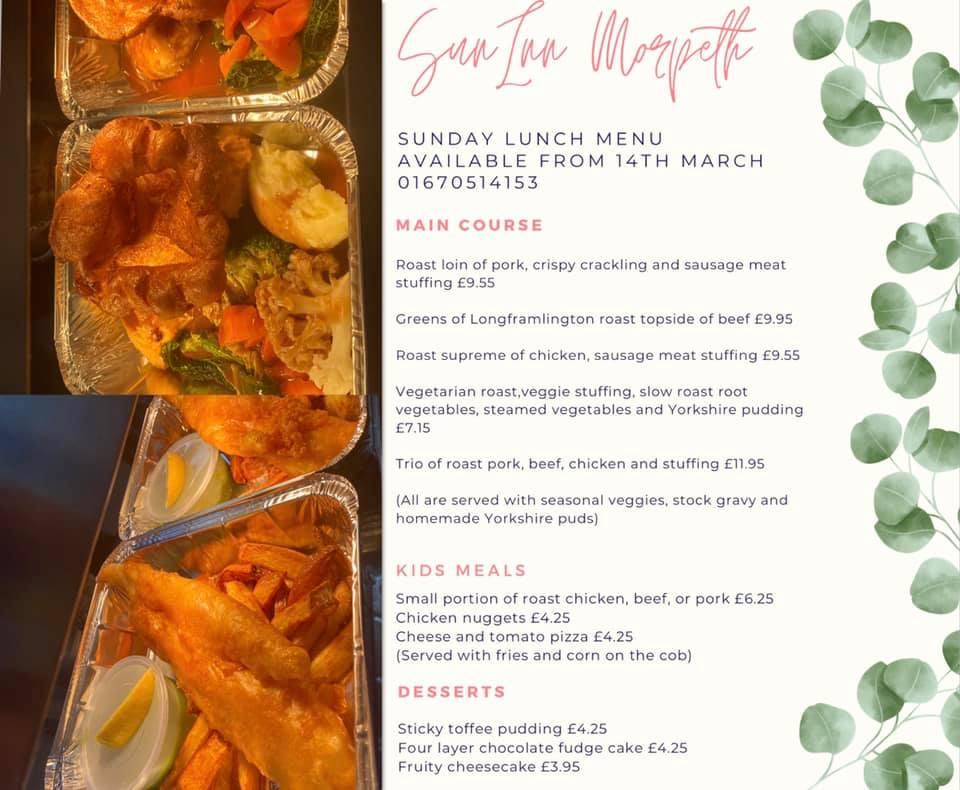 Menu at Sun Inn pub & bar, Morpeth