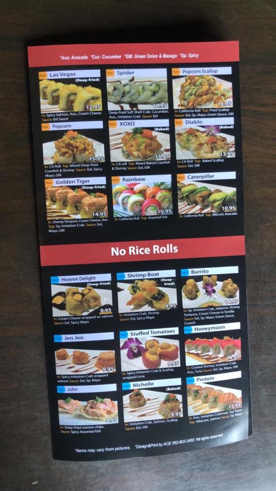 Menu at Sushi One Spot restaurant, Rancho Cucamonga