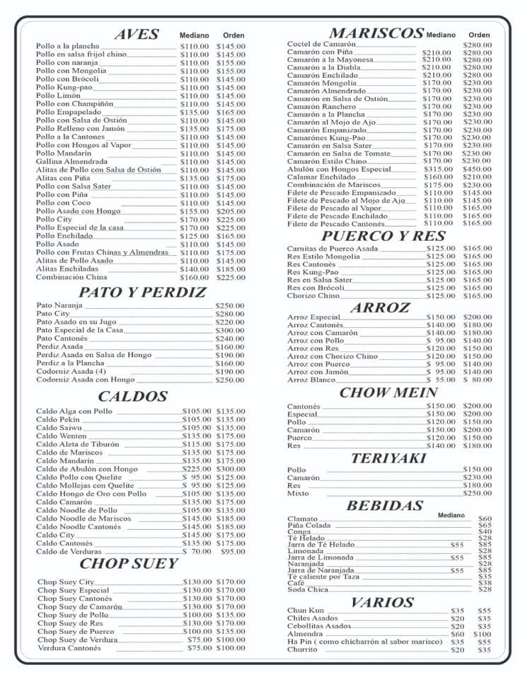 Menu at CANTON CITY（SANTA FE） restaurant, Tijuana, Blvd. Sta. Fe 6132-1A