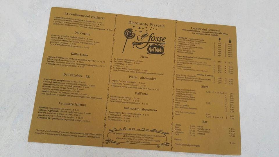 Menu at Come Fosse Antani restaurant, Portomaggiore