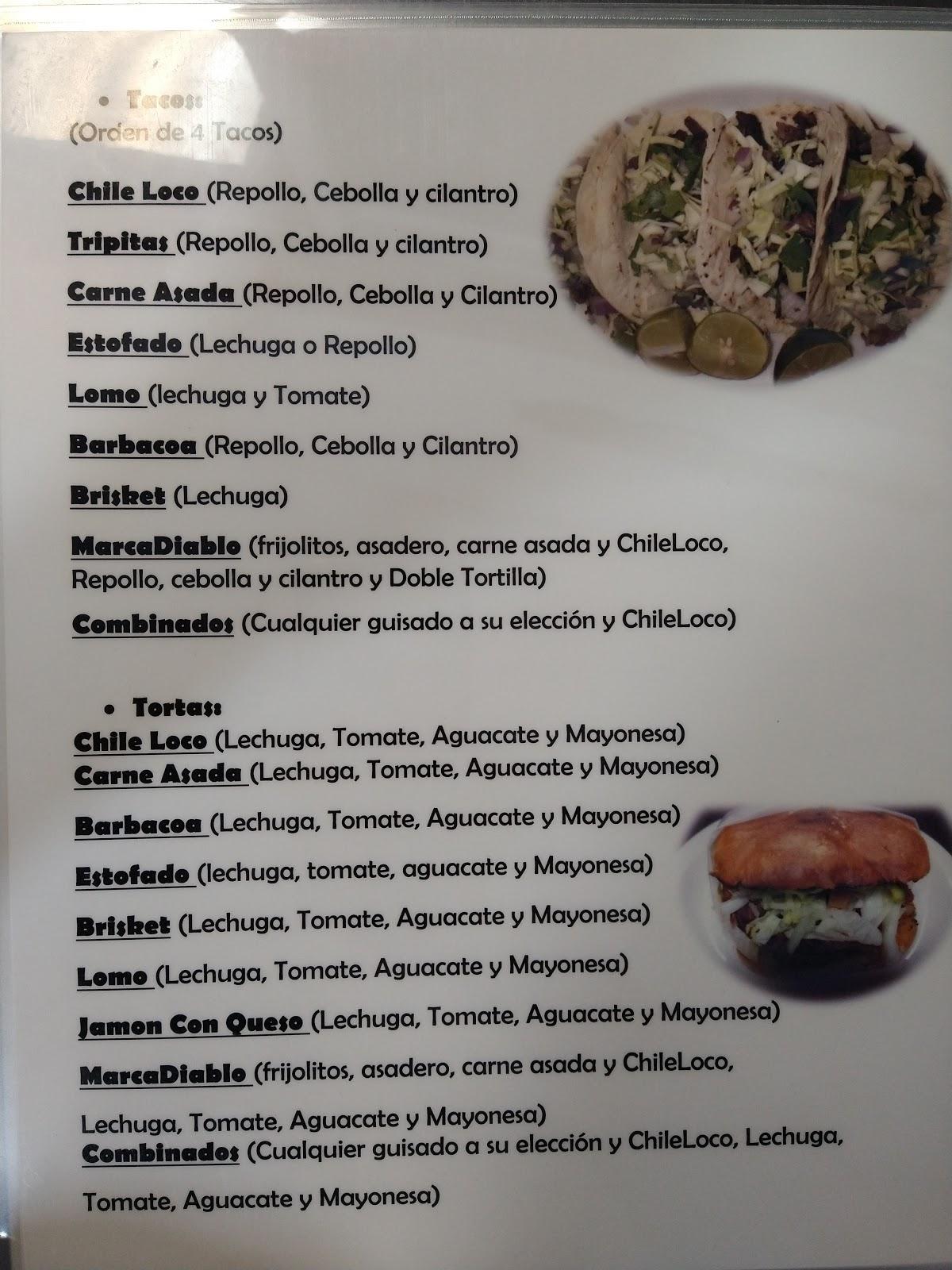 Carta del restaurante El Chile Loco, Ojinaga