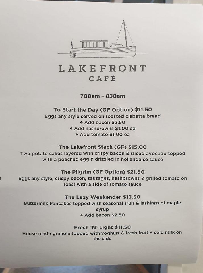 Menu at Lakefront Café cafe, Te Anau