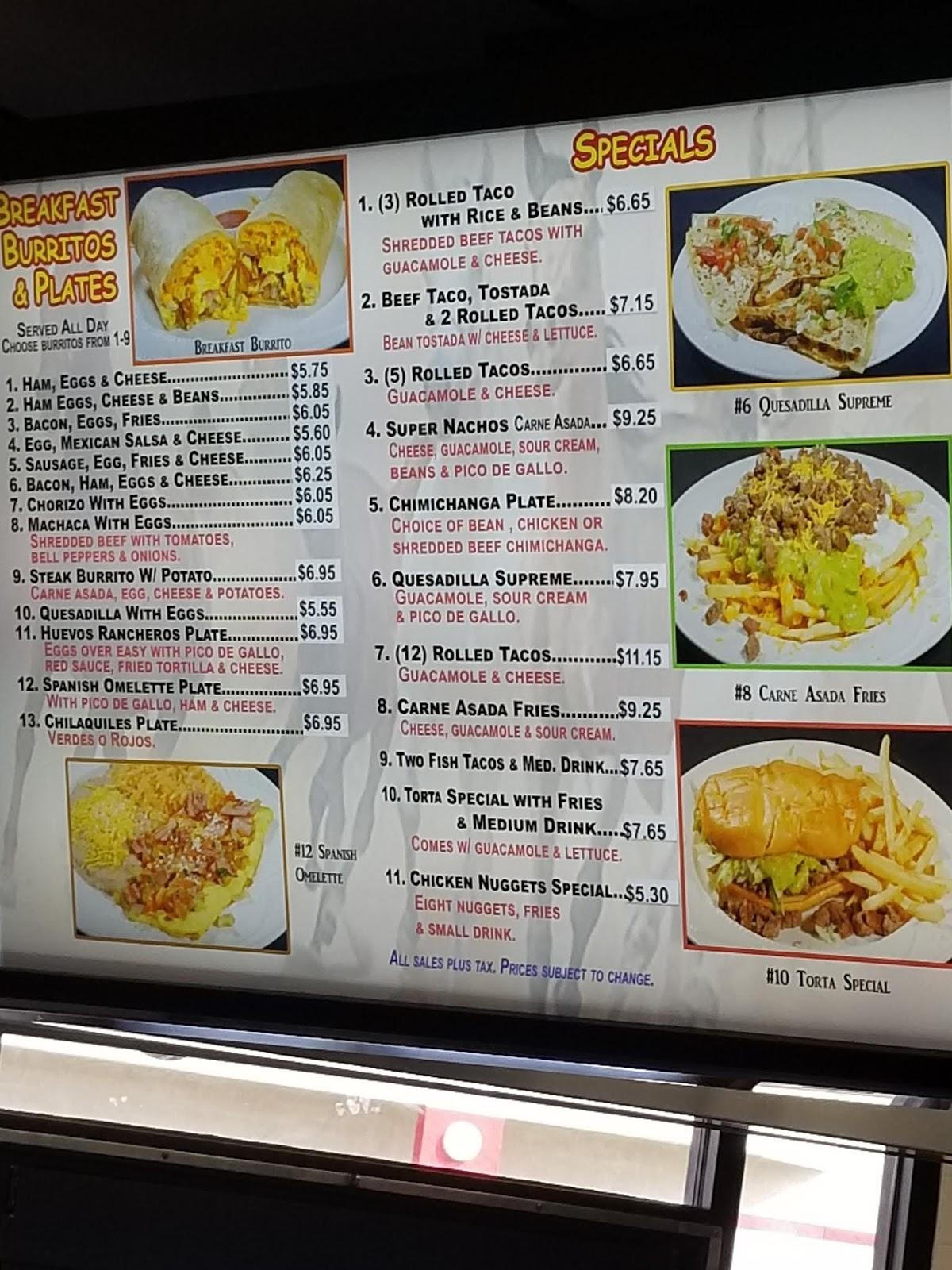 Menu at Los Alazanes Mexican Food restaurant, Barstow