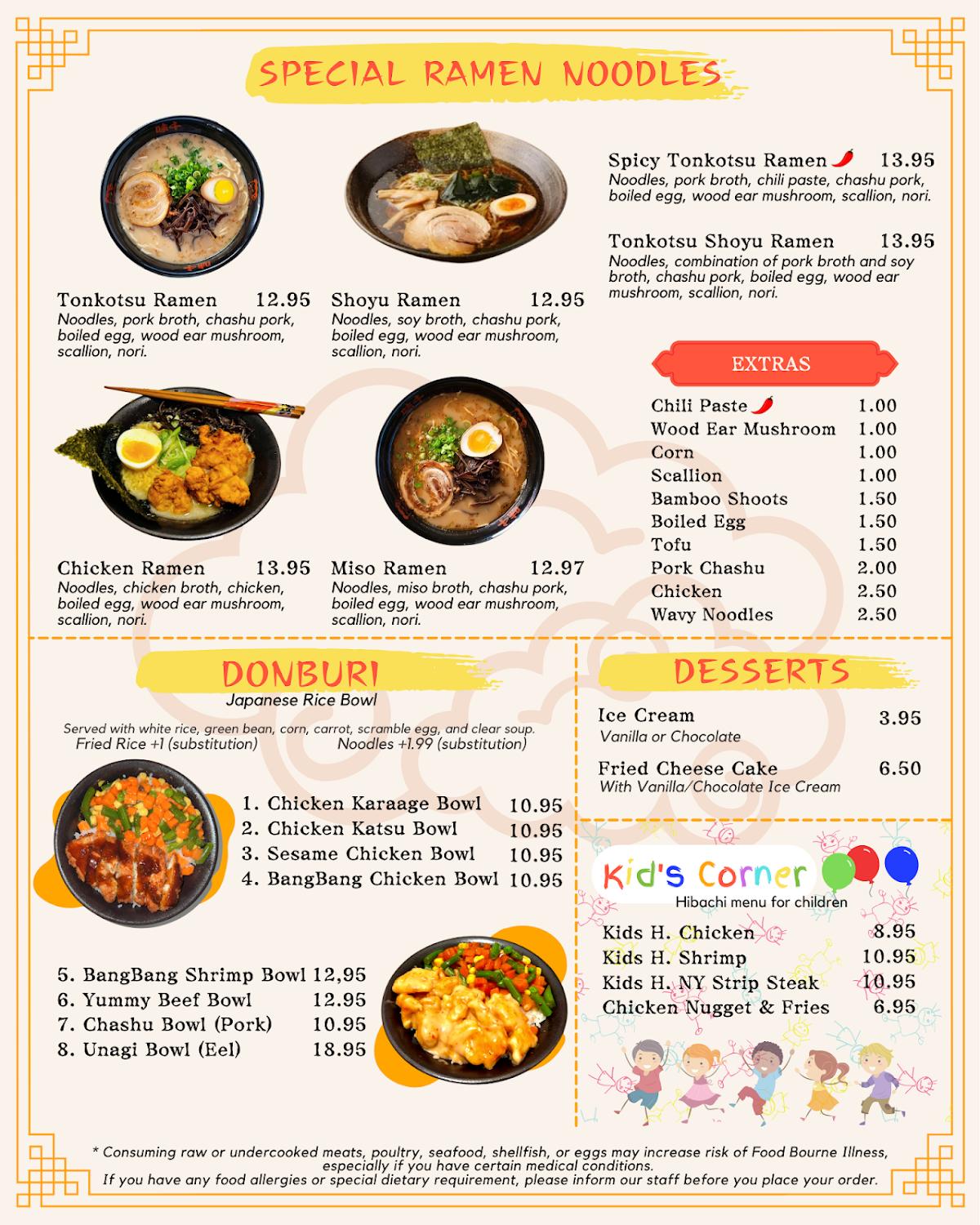 Menu at Moshi Moshi Japanese Hibachi Ramen & Sushi restaurant, Winchester