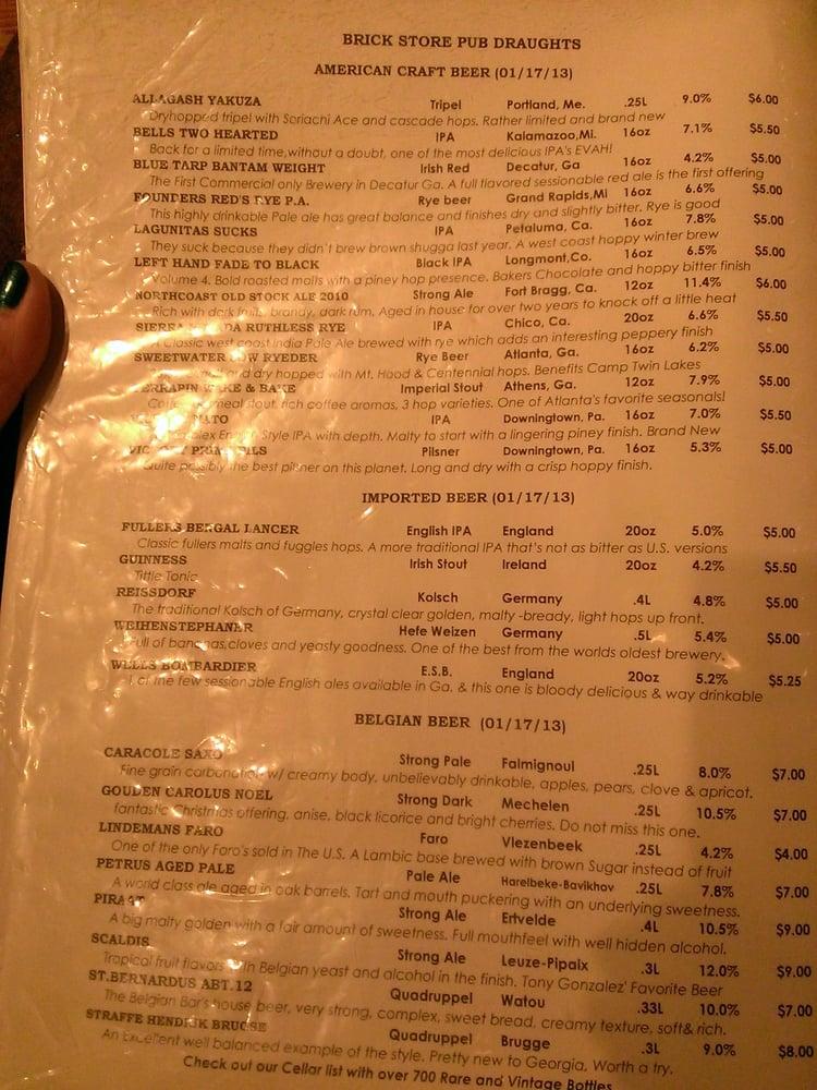 Menu at Brick Store Pub, Decatur
