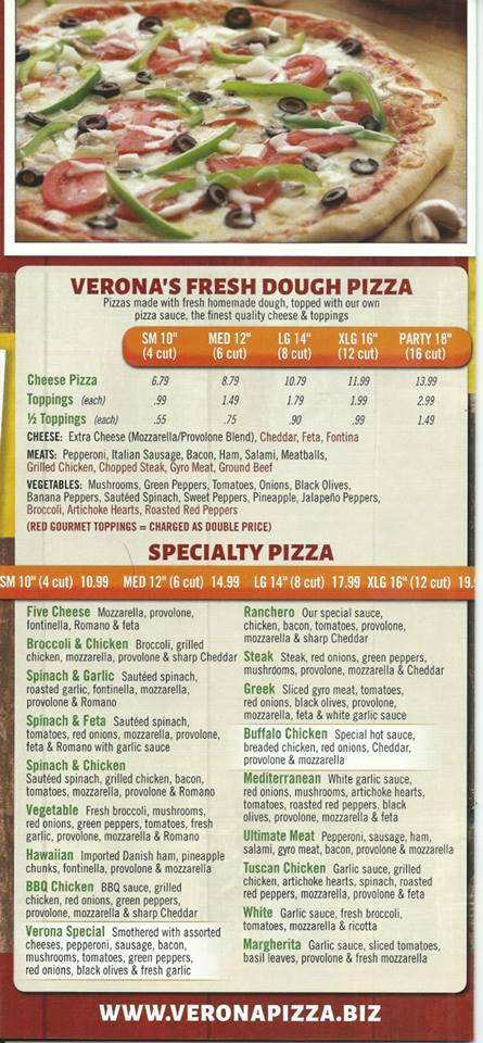 Menu at Verona Pizza pizzeria, Cambridge