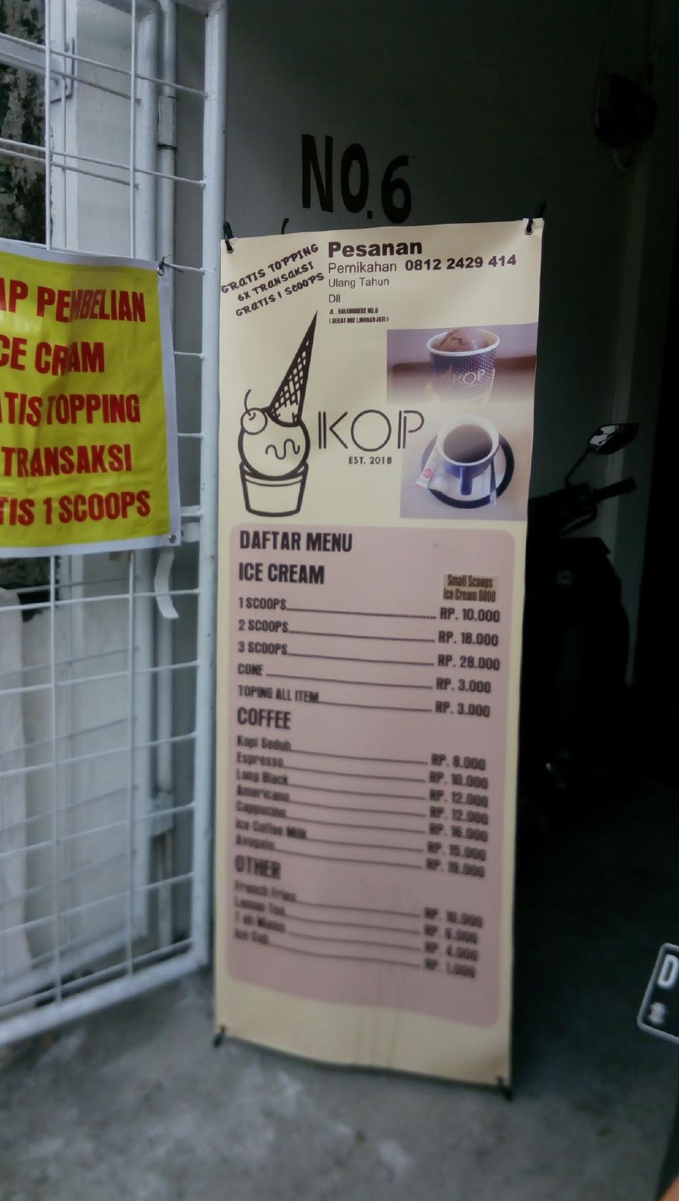 Menu at Warunk KOP - KOP Ice Cream cafe, Bandung