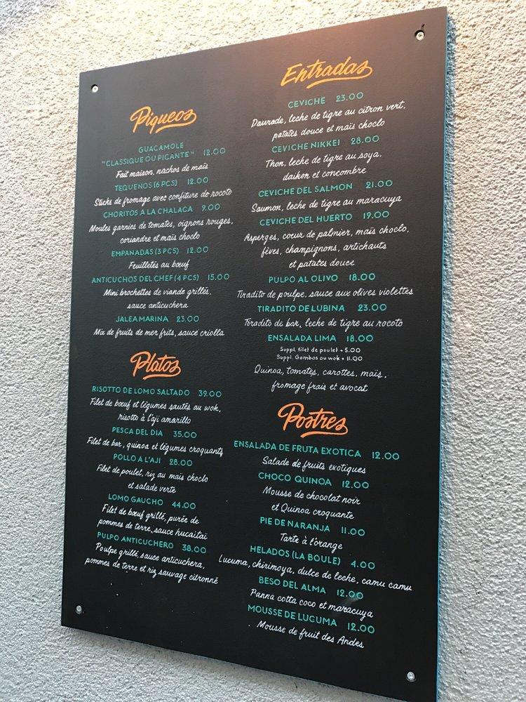 Menu at Alma Restaurant, Geneva