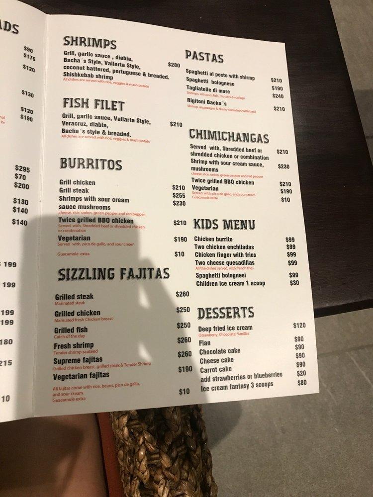 Menu at Bacha's restaurant, Puerto Vallarta