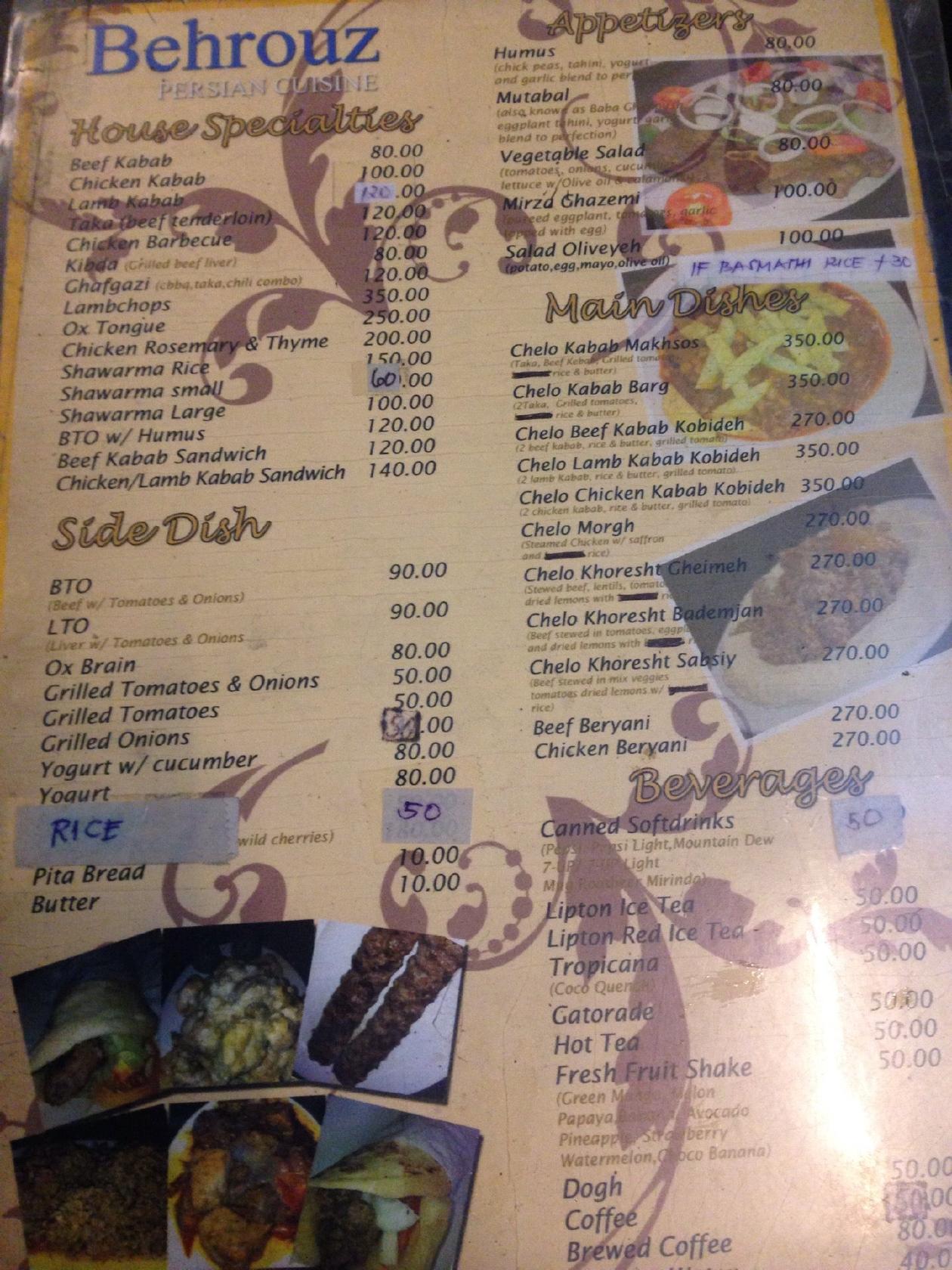 Menu at Behrouz restaurant, Pasig, 168 Ortigas Ave
