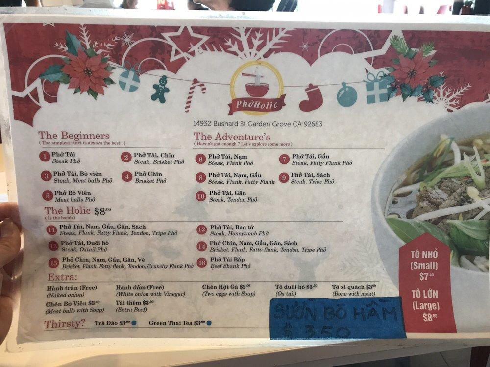 Menu at Phởholic restaurant, Westminster, Bushard St