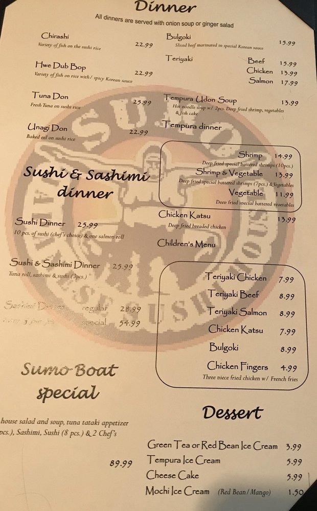 Menu at Sumo Sushi restaurant, Lakeland