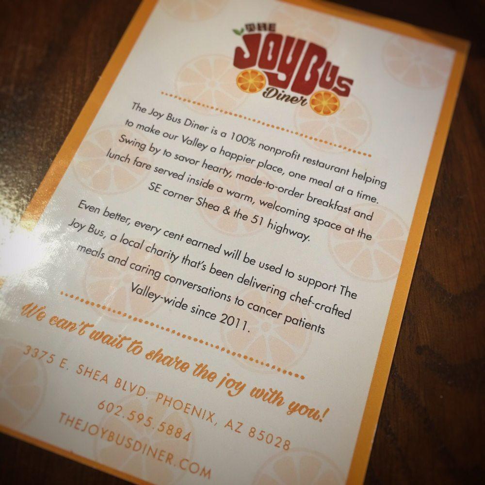 Menu at The Joy Bus Diner restaurant, Phoenix